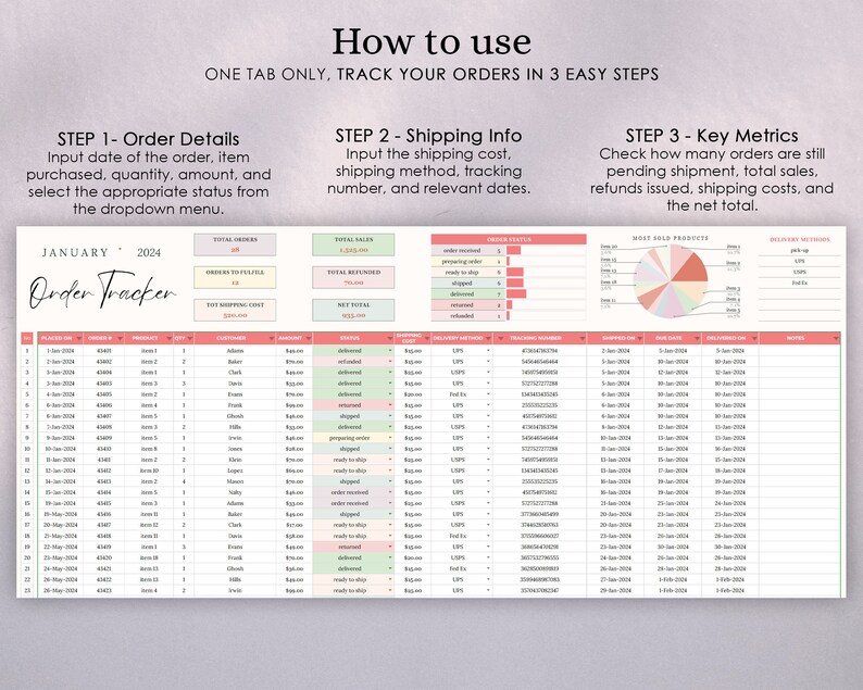 Order Tracker Google Sheets Spreadsheet, Small Business Bookkeeping ...