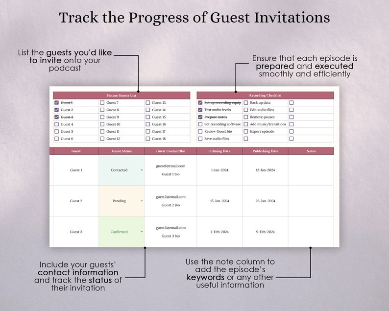 Podcast Planner Spreadsheet, Content Planner and Calendar, Digital ...