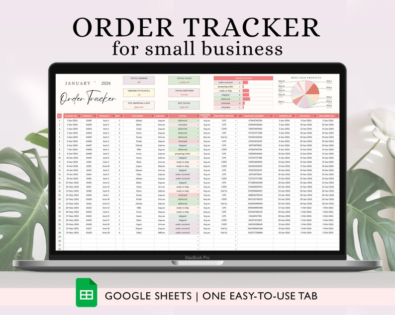 Order Tracker Google Sheets Spreadsheet, Small Business Bookkeeping ...