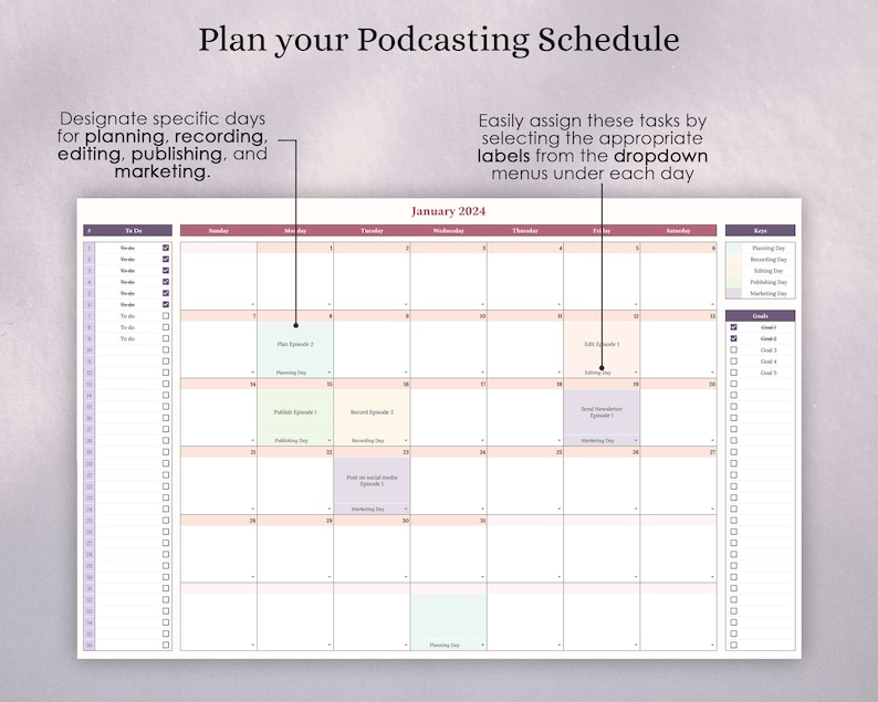 Podcast Planner Spreadsheet, Content Planner and Calendar, Digital ...