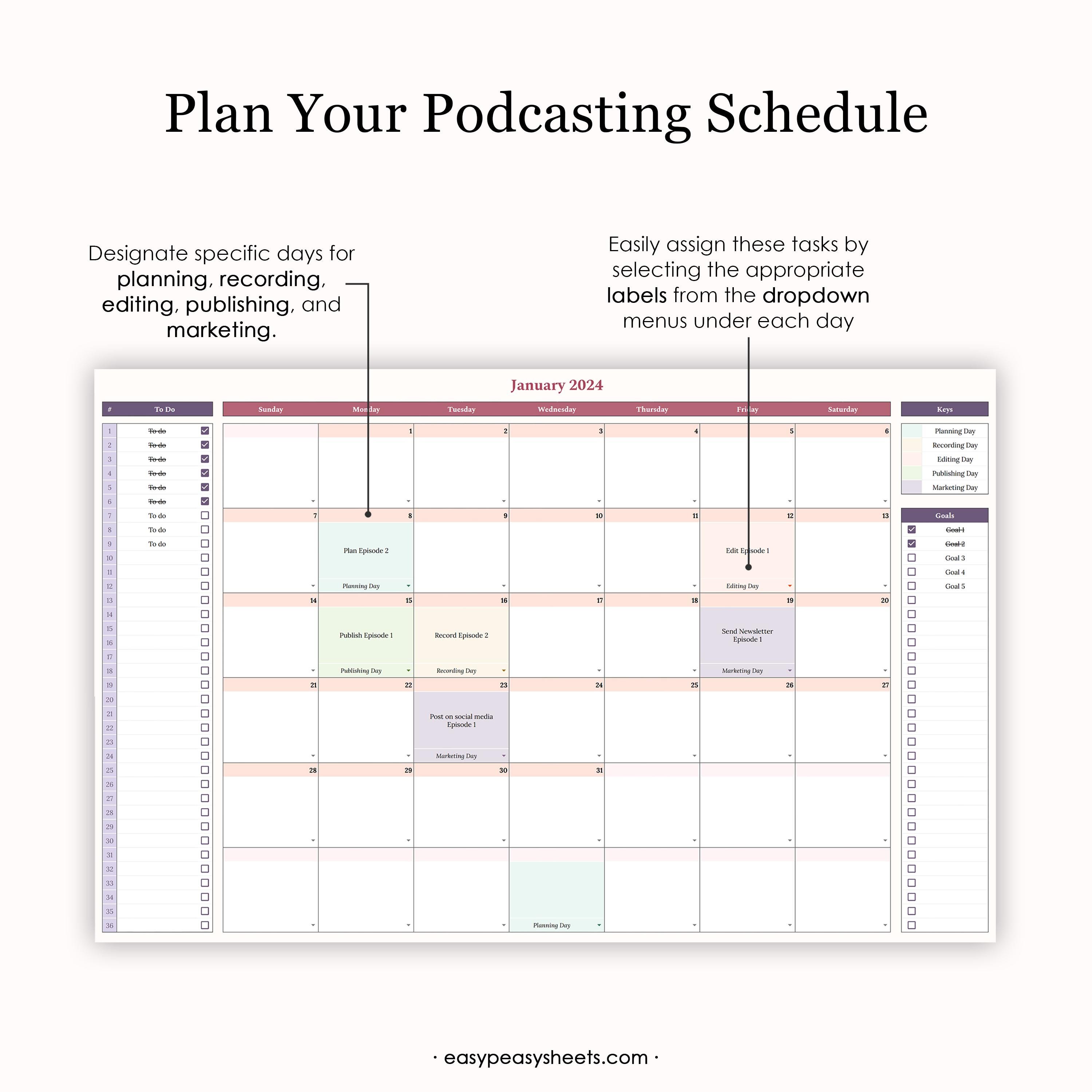 Podcast Planner Spreadsheet, Content Calendar, Episode Checklist ...