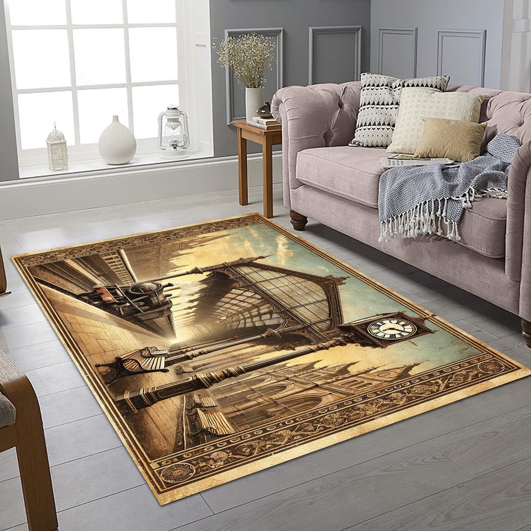 Vintage Train Station Rug,vintage Design Rug, Custom Rug, Popular Rug ...