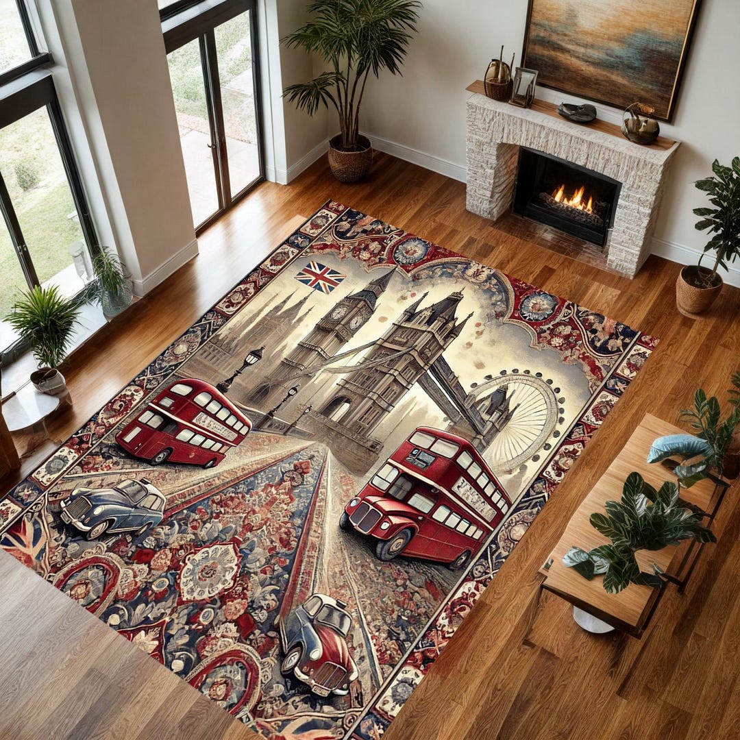 London , Old City , London Bus Design Rug, Old Capital , Custom Rug ...