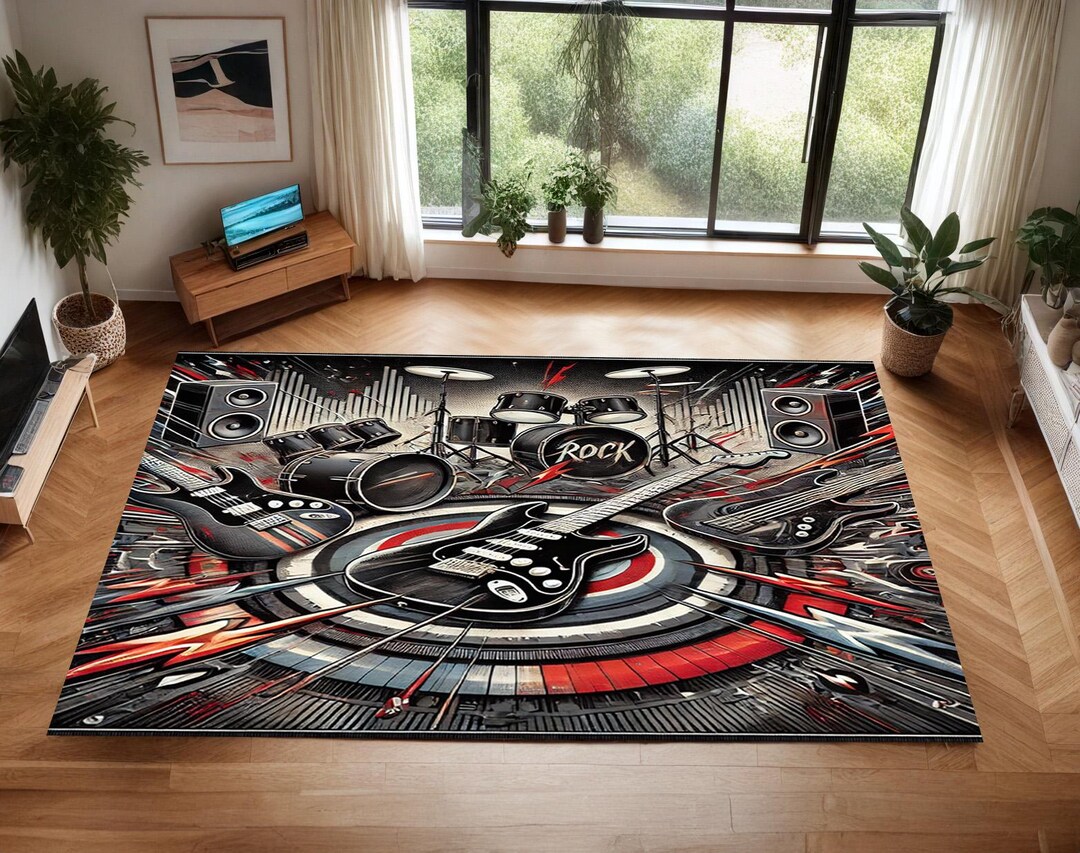 Rock Music Rug, Guitar Modern, Music Design Rug, Custom Rug, Popular ...