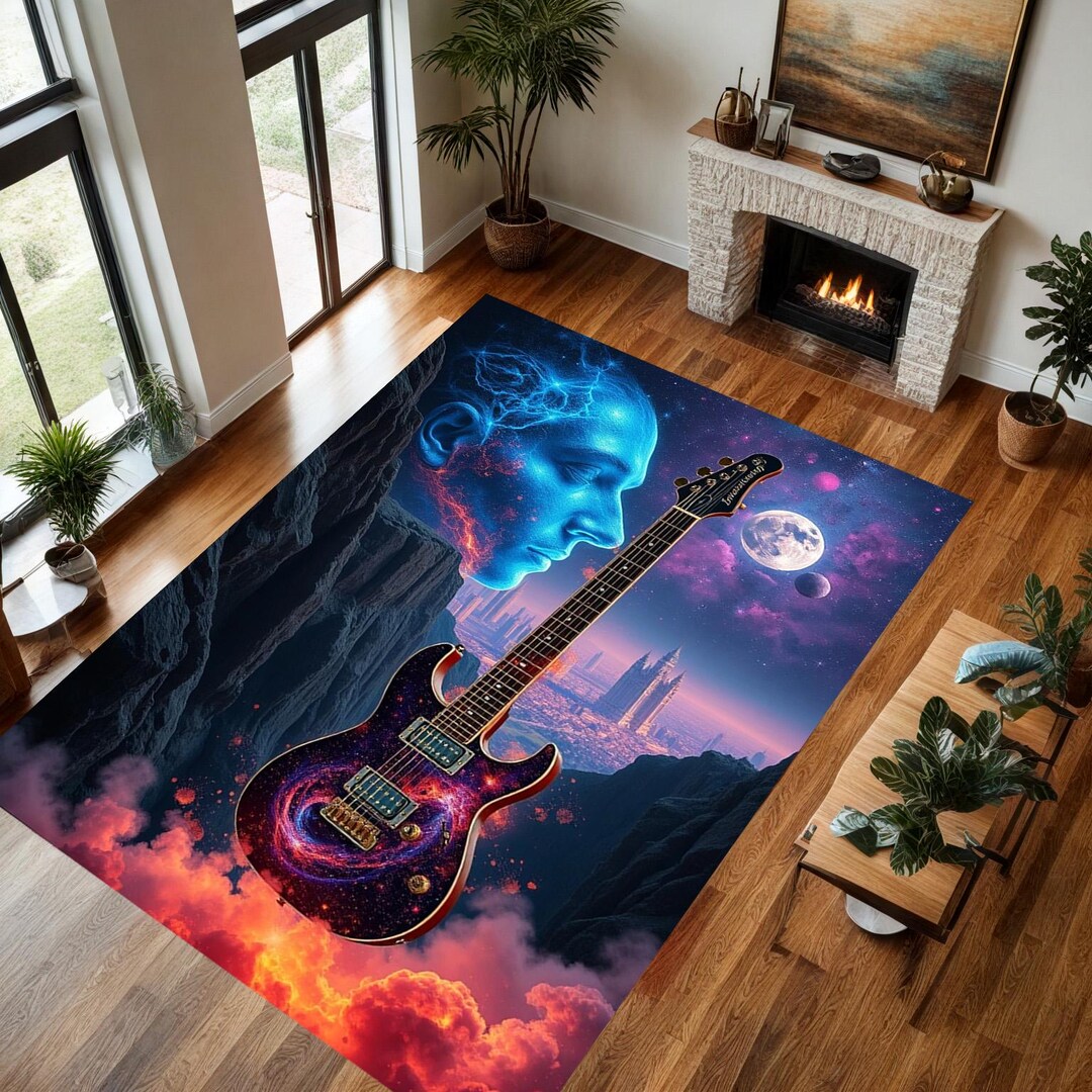 Guitar , Music and Dream , Surrealist Design Rug, Custom Rug, Popular ...