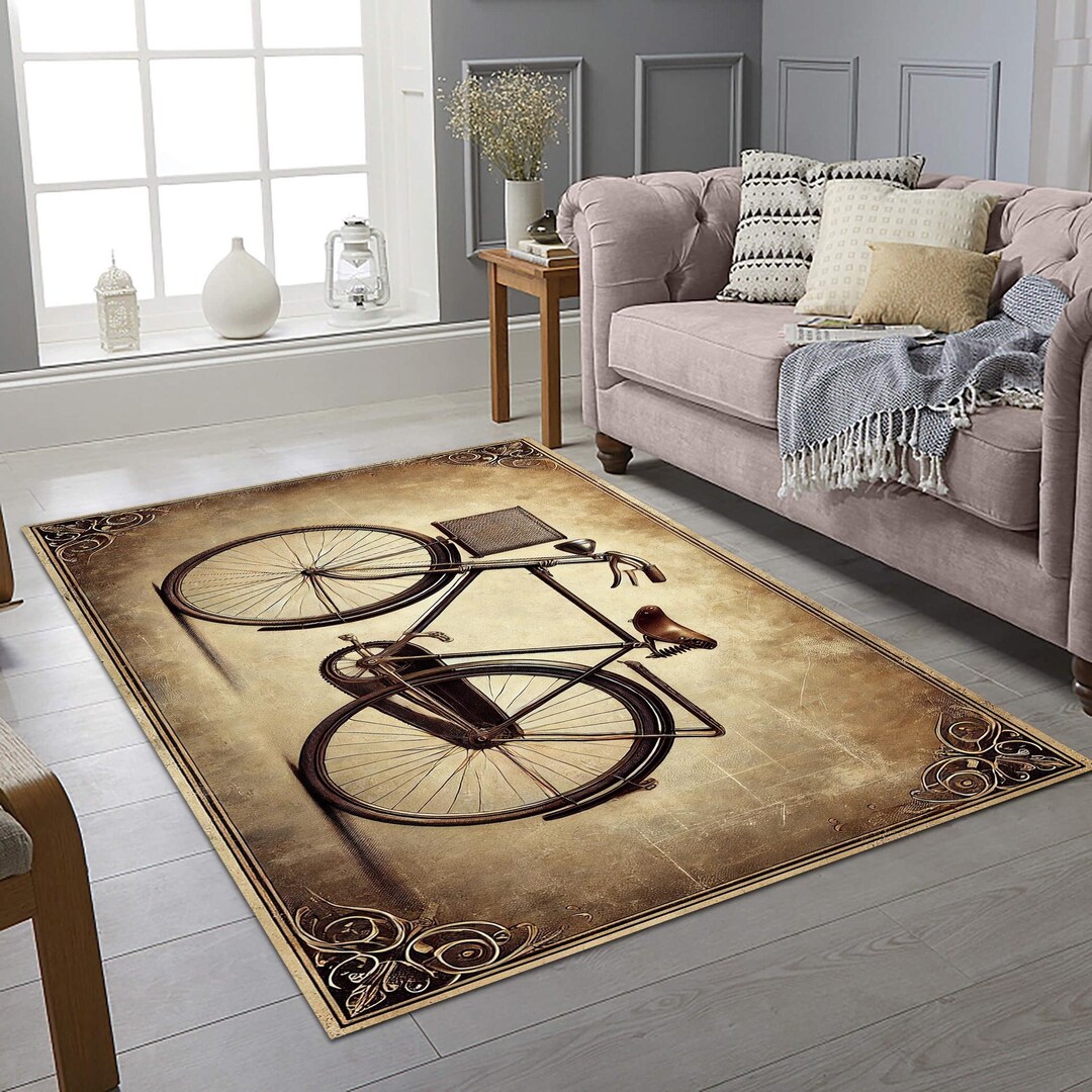 Vintage Bike Rug, Bicycle Vintage Design Rug, Custom Rug, Popular Rug ...