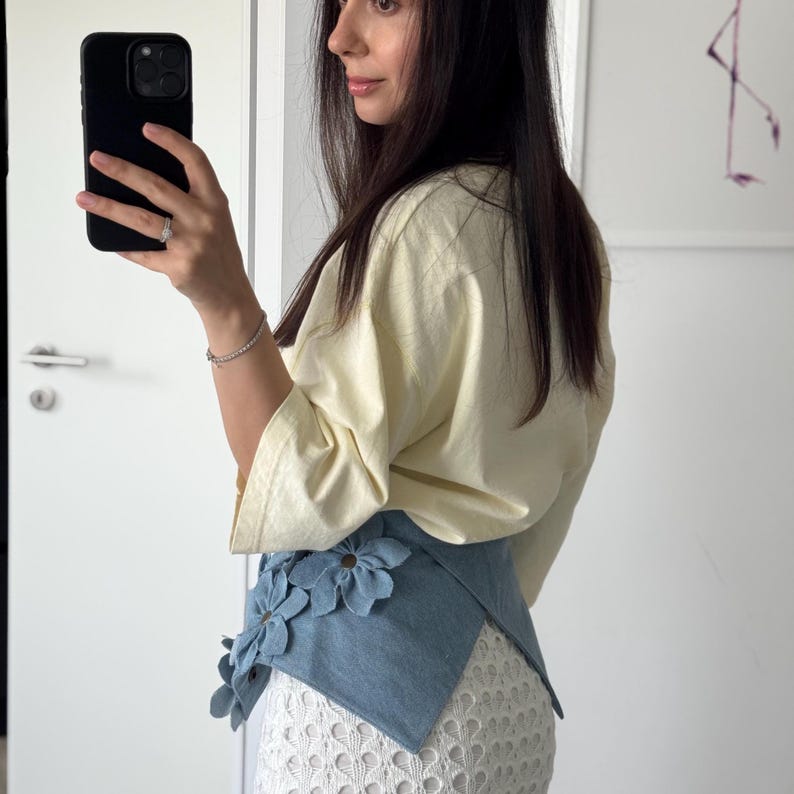 Blue Peplum Belt for Every Day, Handmade 3D Flowers Denim Corset Under ...