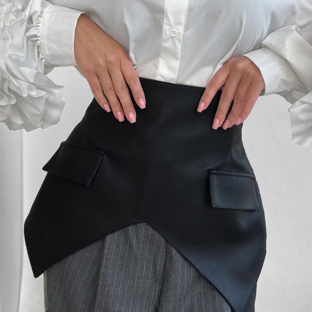 Black Vegan Leather Corset Belt, Accessory Gift for Women, Wrap Skirt ...