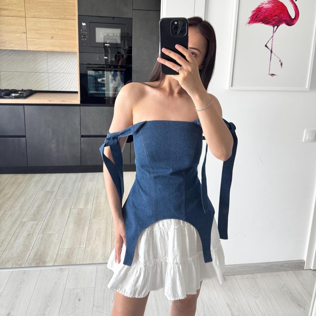 Upcycled Denim Over Bust Corset Top, Renaissance Bustier Top for Skirt ...