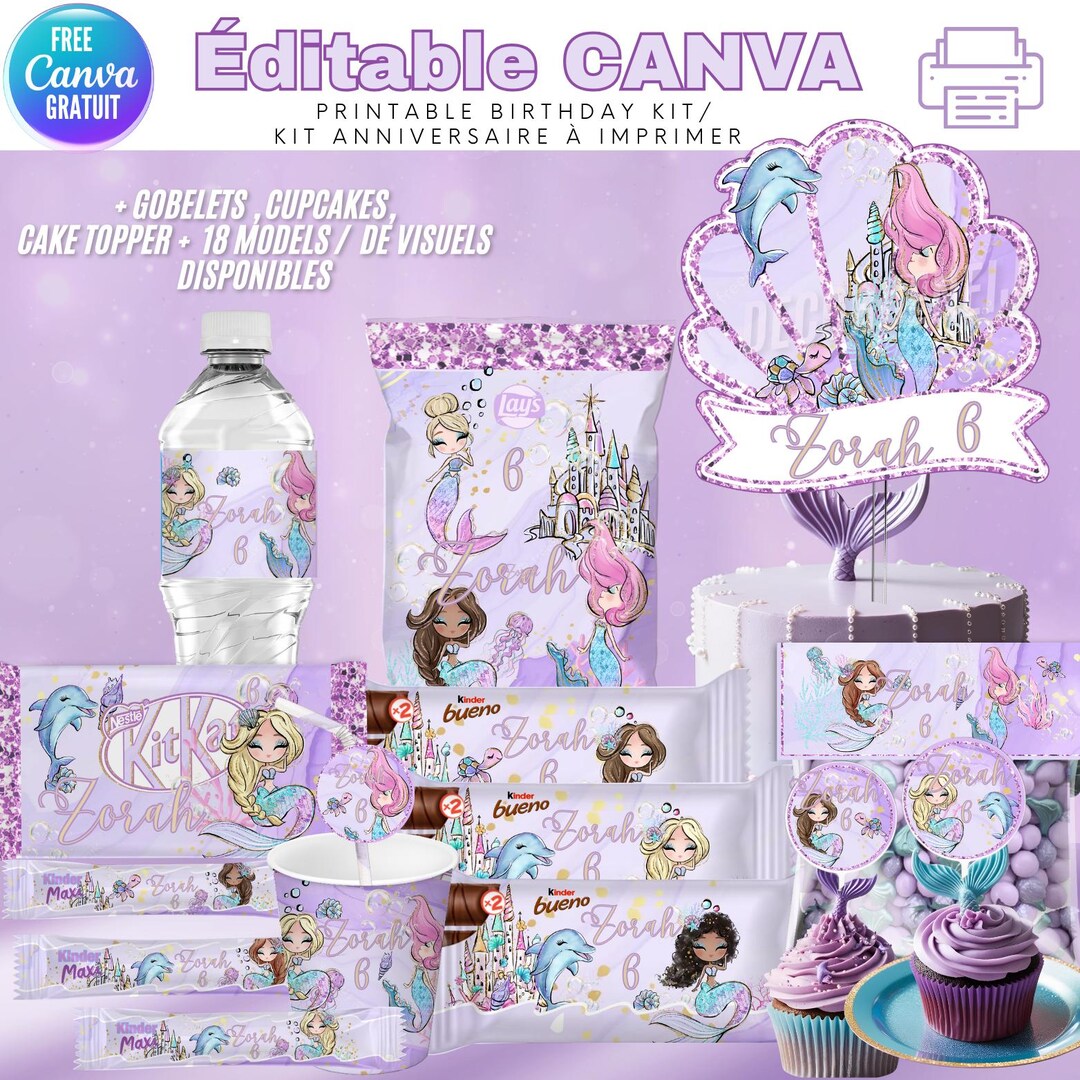 Complete Mermaid Birthday Kit Printable Edit on Canva, Birthday Mermaid ...