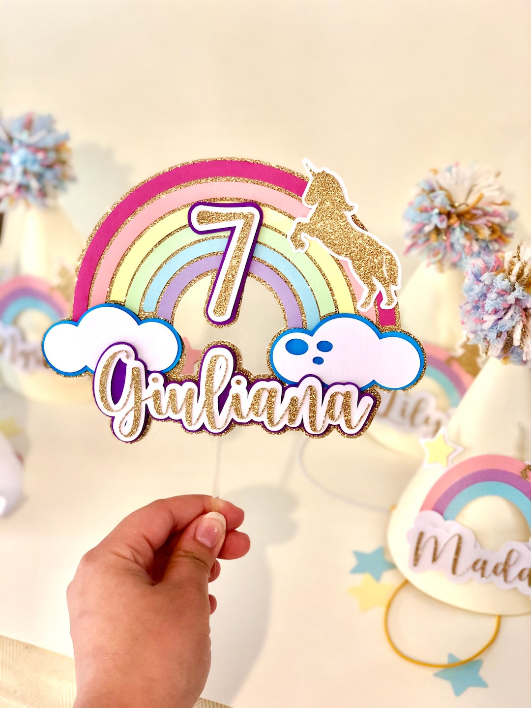 Cake Topper Unicorn Rainbow Personalized First Name Age, Girl's ...