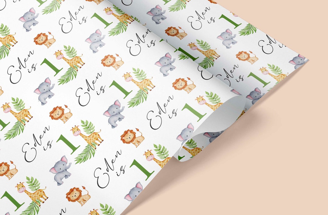 ANIMAL JUNGLE THEME Personalised Gift Wrap / Baby, Kids Personalised ...