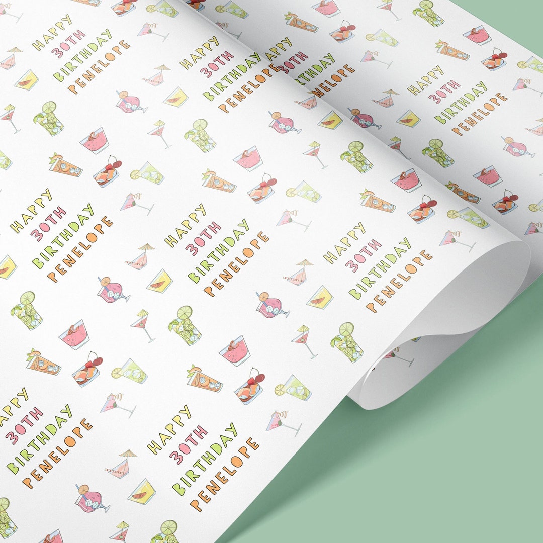 COCKTAIL Personalised Wrapping Paper / Gift Wrap / Customised Gift Wrap ...