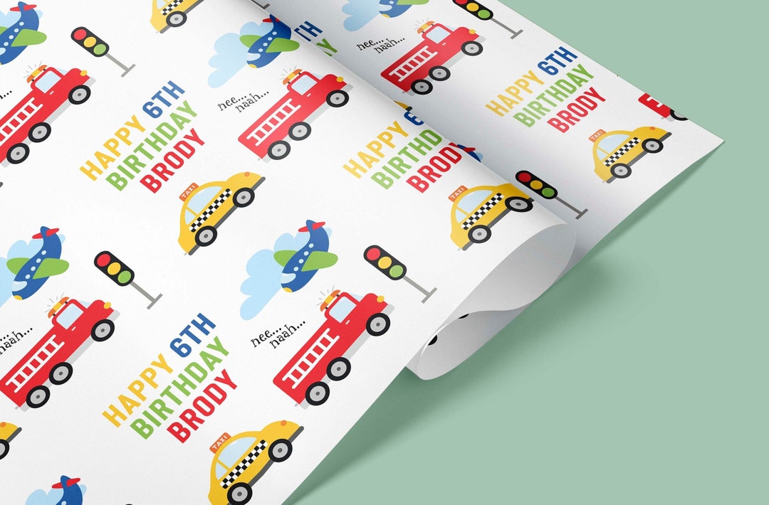 MILESTONE Transport Birthday Personalised Gift Wrap / Cars Gift Wrap ...