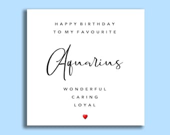 Aquarius Zodiac Birthday Card Happy Birthday to My Favorite - Etsy