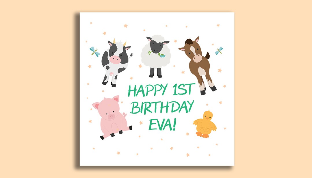 Farm Animal Birthday Card, Milestone Personalised Birthday Card ...