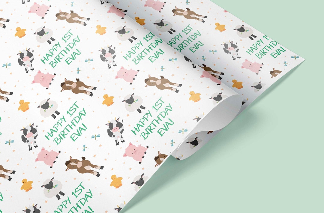 MILESTONE Farm Animal Personalised Gift Wrap / Farm Animal Wrapping ...