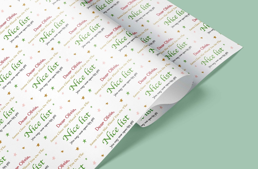 NICE LIST Christmas Wrapping Paper | Fun Personalised Christmas Gift ...