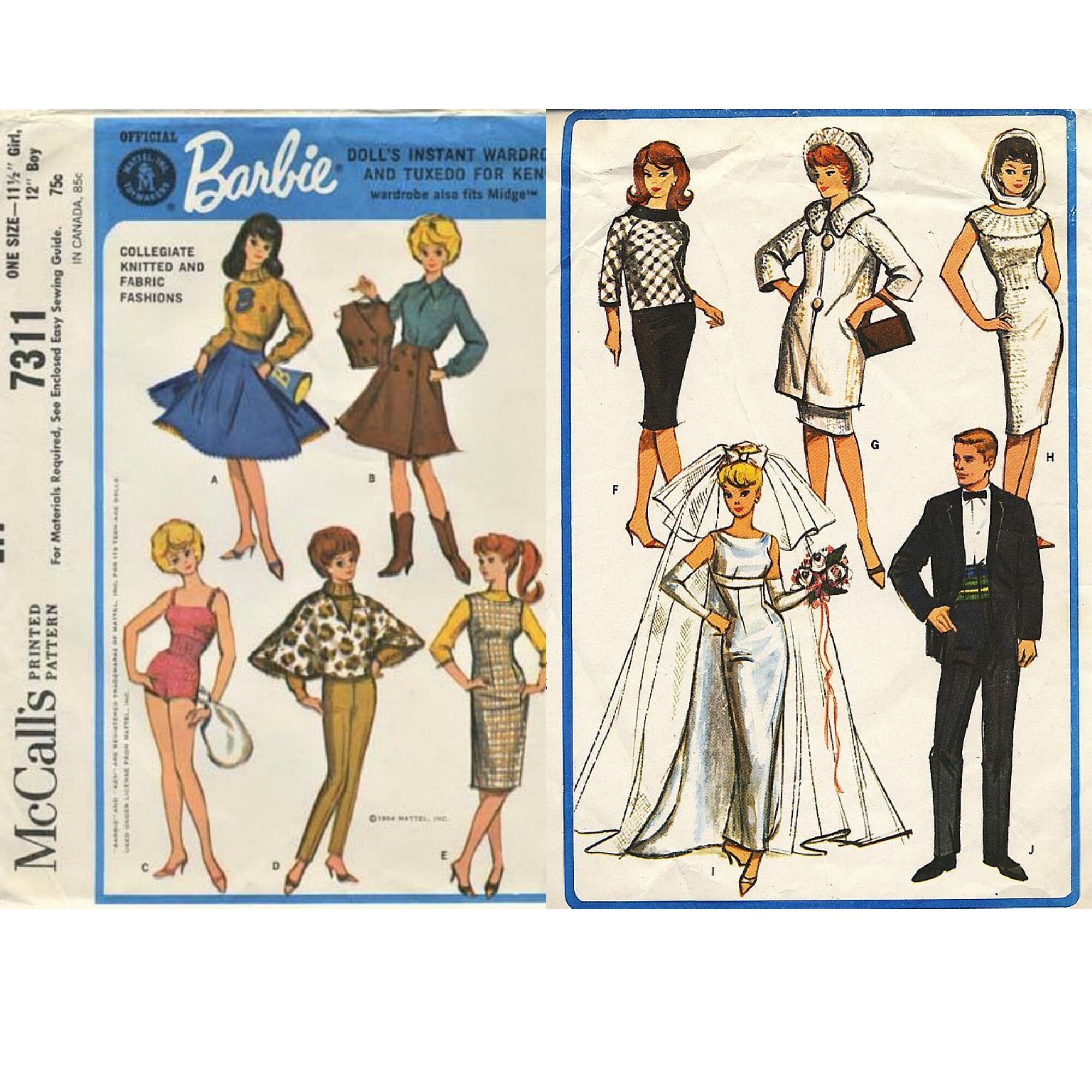 Barbie Wardrobe Pattern McCall 7311 vintage barbie sewing | Etsy
