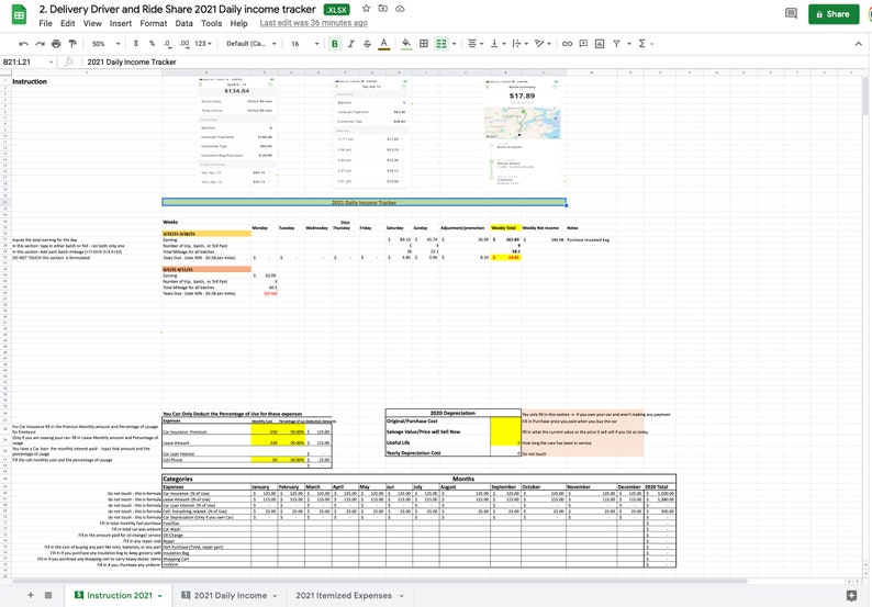 2021 Daily Income, Mileage, Toll, and Taxes Tracker for Delivery ...