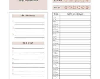 Minimalistic Daily Planner Worksheet - Etsy