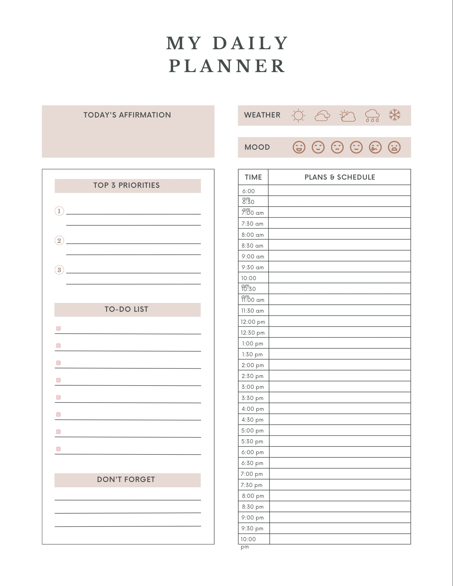 Daily Planner Worksheet - Etsy