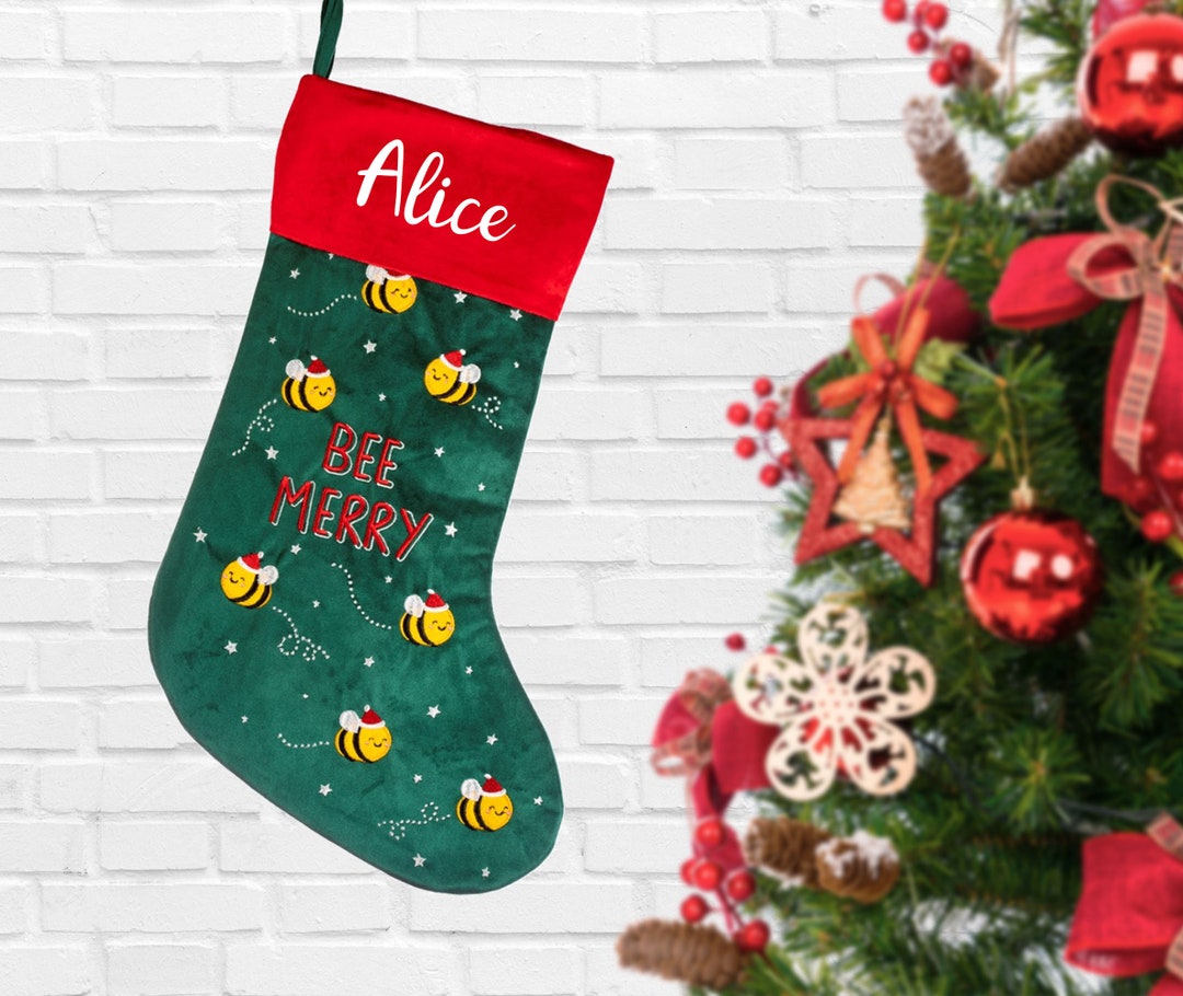 Personalized Bee Merry Christmas Stocking | Custom Name - Etsy