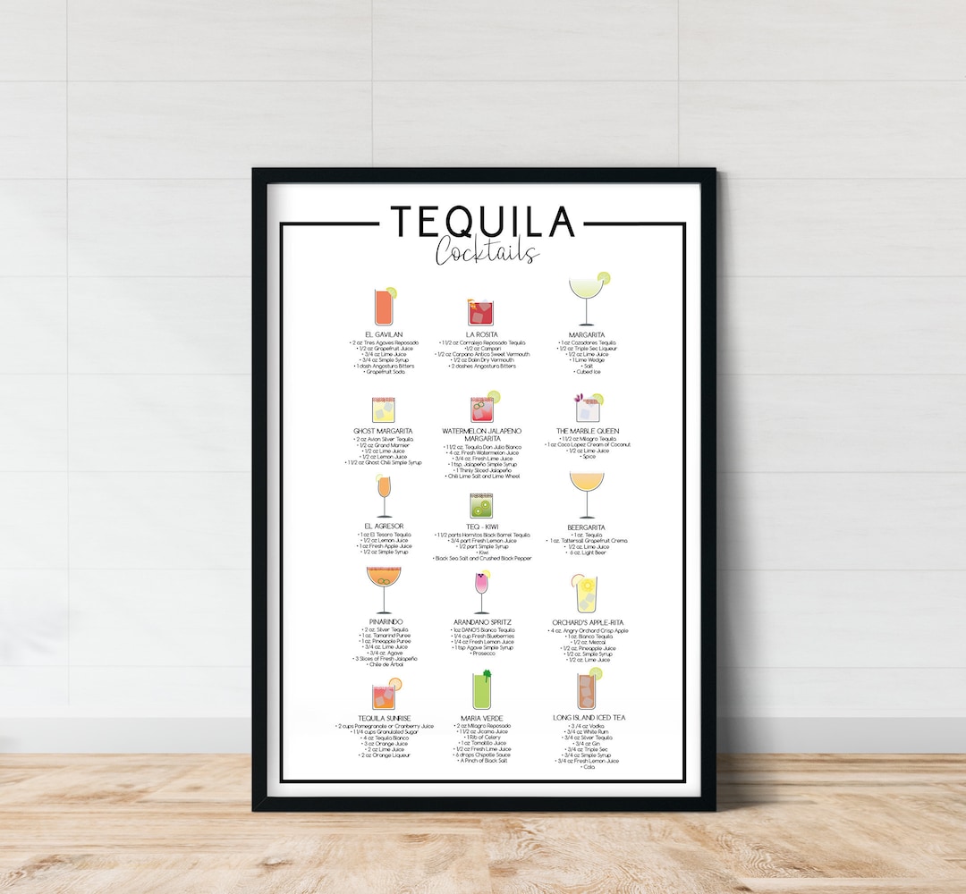 Tequila Cocktails | Menu | Cocktail Wall Art | Tequila Poster | Tequila ...
