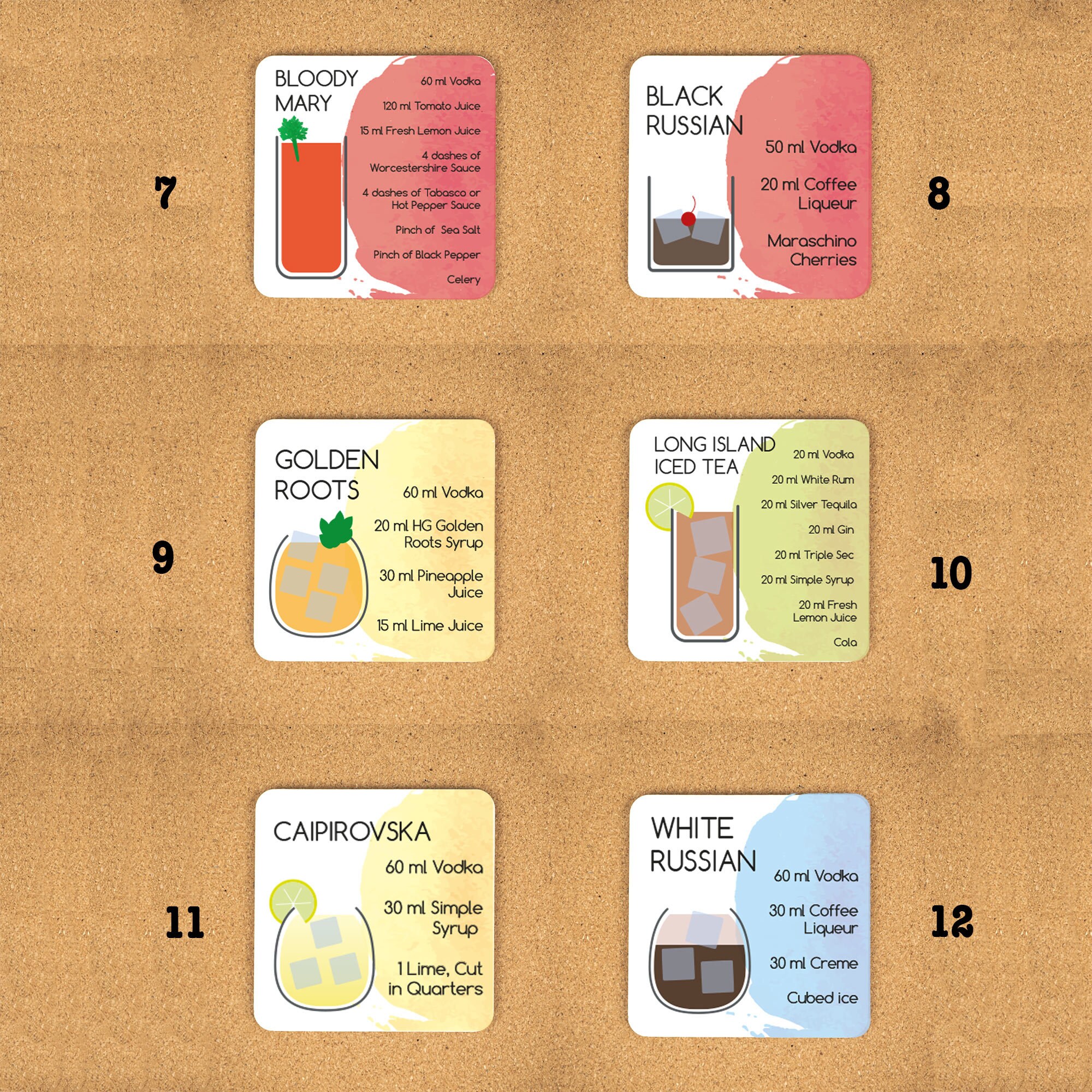 Drink & Barware Coasters Vodka Cocktails Coaster Set of 2-4-6 Beer ...