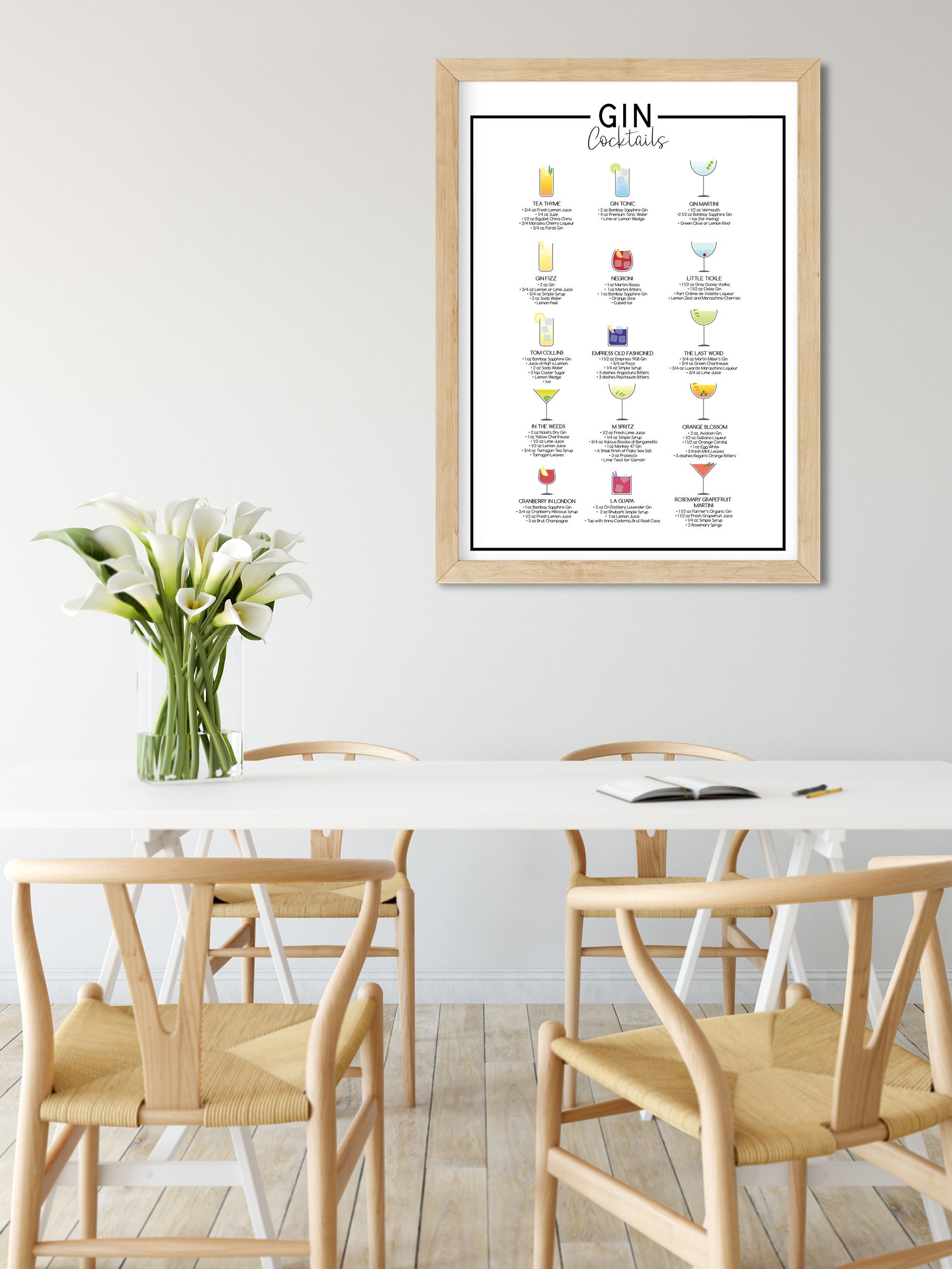 Gin Cocktails | Menu | Cocktail Wall Art | Gin Poster | Gin Cocktail ...