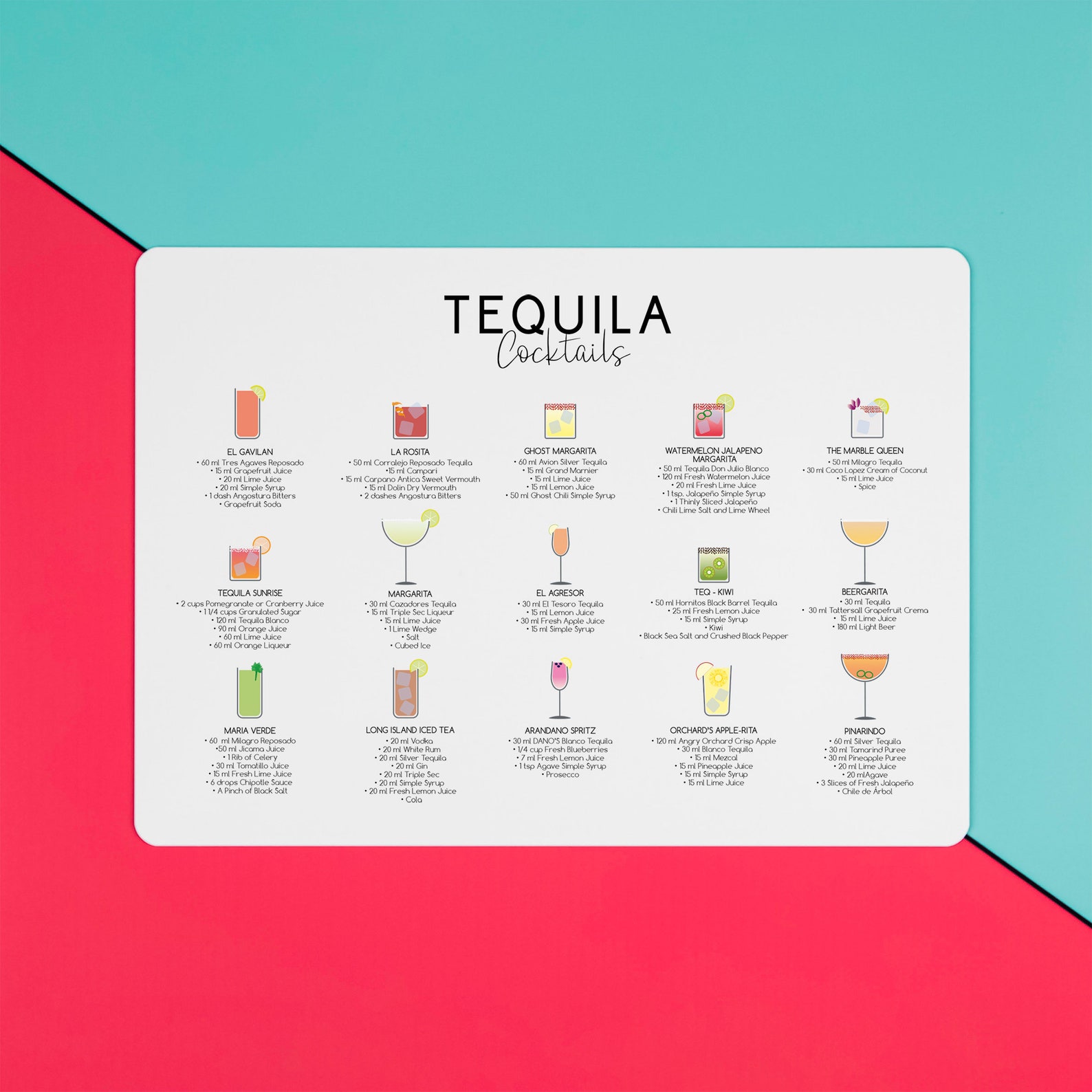 Tequila Cocktails | Menu | Cocktail Wall Art | Tequila Metal Sign ...