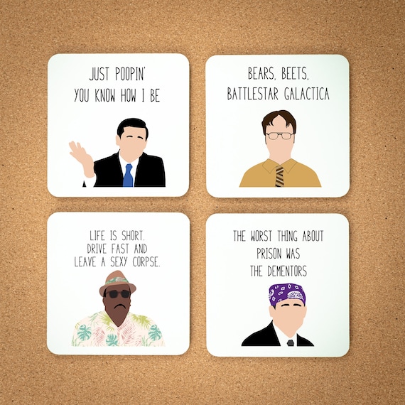 The Office Themed Coaster Set Coaster Set of 4 Michael | Etsy UK