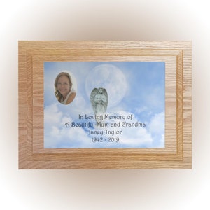 Angel Cremation Urn Ashes Casket, Angel in the Sky Personalised Wooden ...