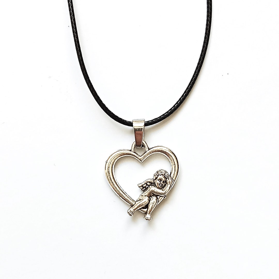 Guardian Angel Heart Pendant Necklace: Steel Amulet - Etsy