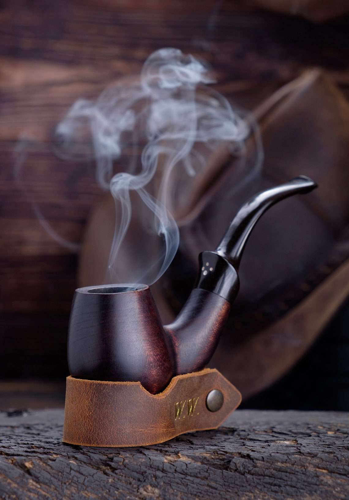 Personalized Leather Pipe Stand Tobacco Pipe Rest Brown | Etsy