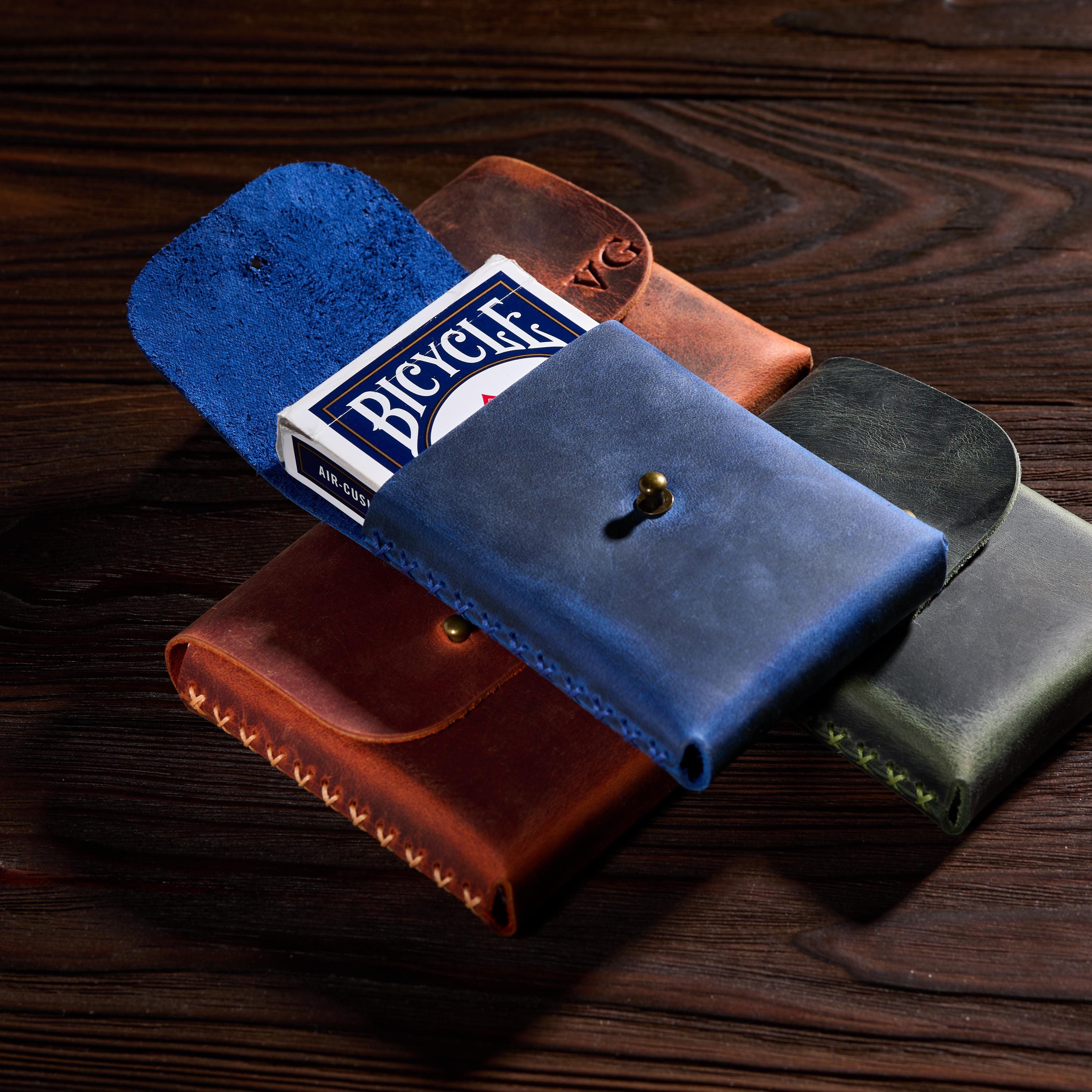 Deep Navy Playing Cards Case, Poker Cards Holder, Deck Leather Card ...