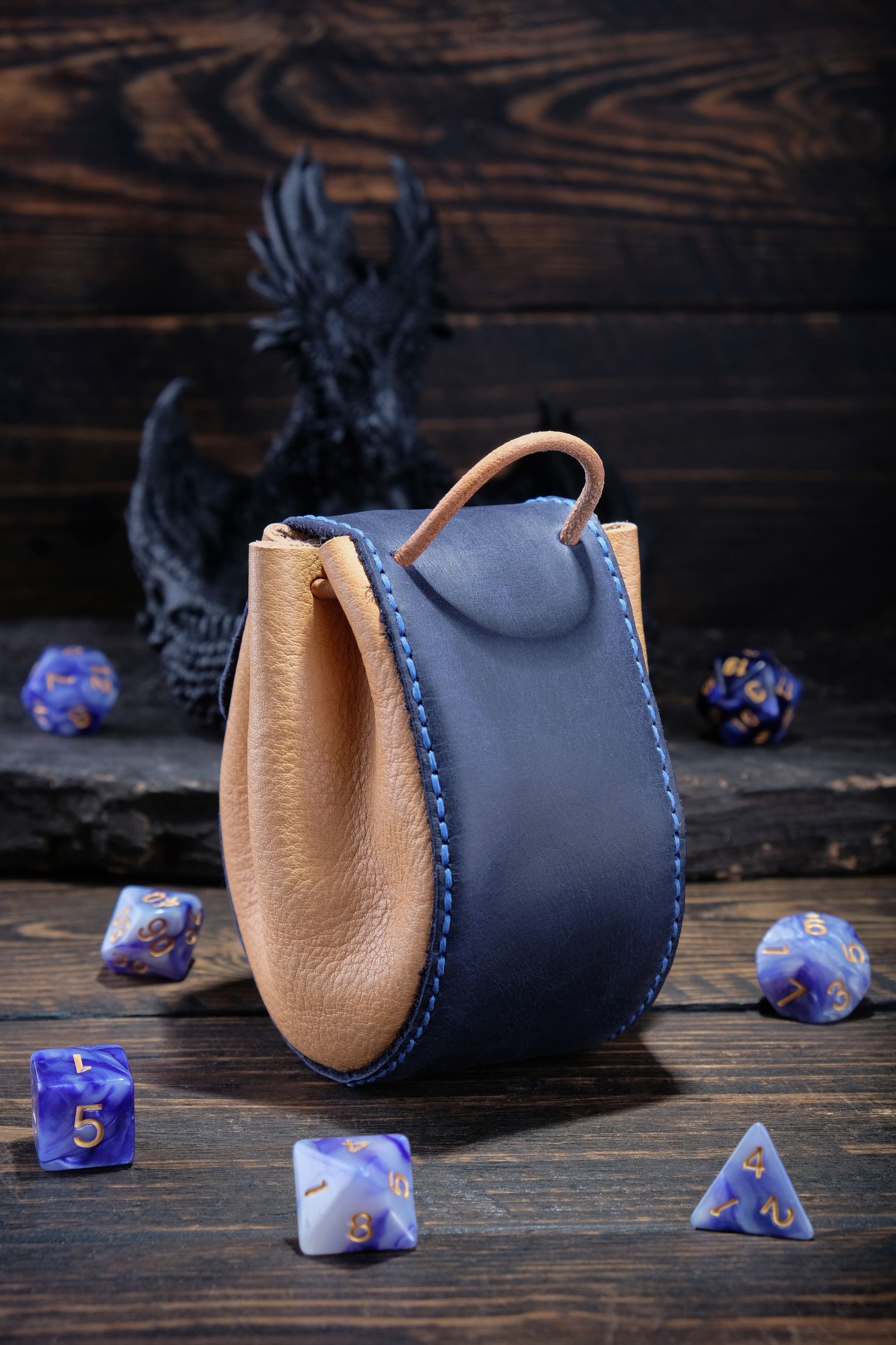 Navy Blue Leather Dice Bag Coin bag DnD Dice Bag Custom | Etsy