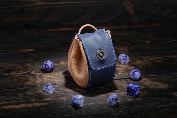 Navy Blue Leather Dice Bag Coin bag DnD Dice Bag Custom | Etsy