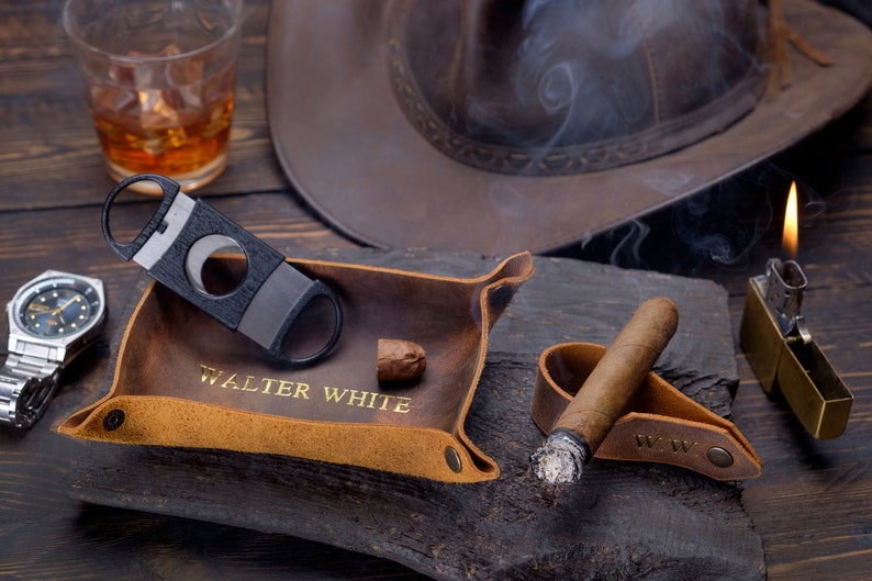 Personalized Leather Tobacco Tray Cigar Stand | Etsy