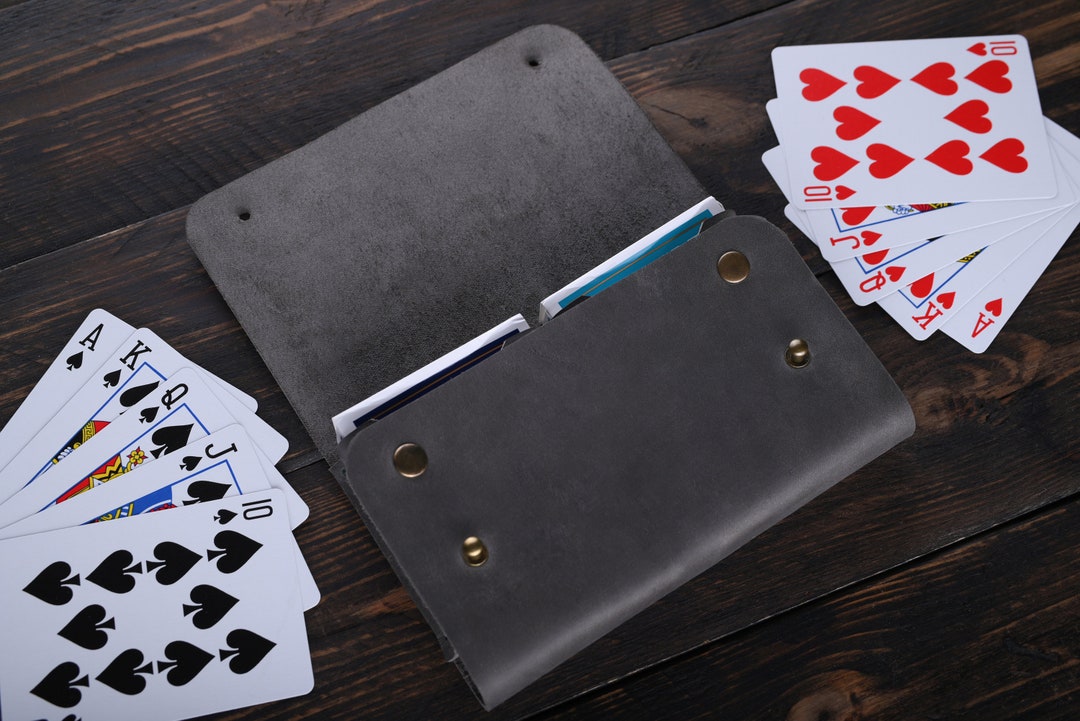 Handmade Leather Two Deck Card Case: Personalized Poker Card Holder ...