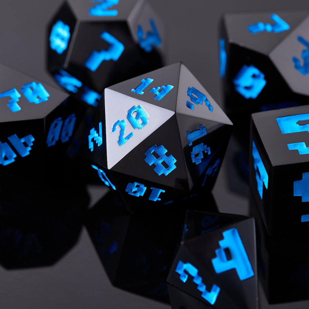 Black Obsidian Pixel DND Dice Set: Sharp Edge Polyhedral RPG Dice - Etsy