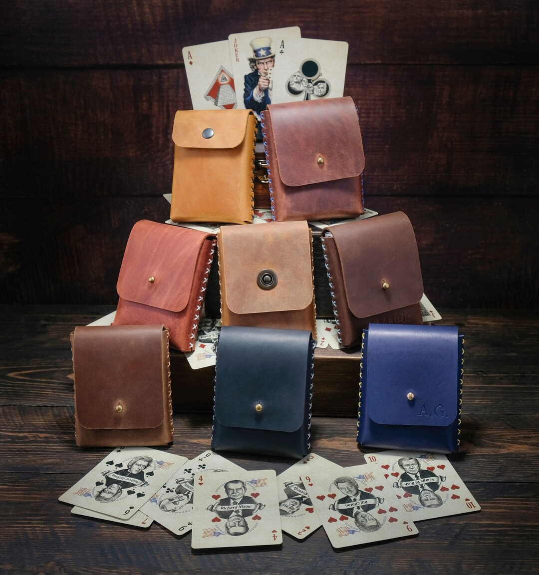 Personalized Leather Playing Card Holder Playing Card Box - Etsy