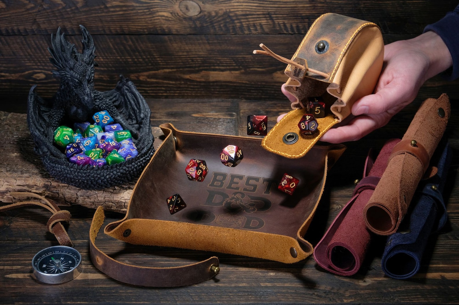 Navy Blue Leather Dice Bag Coin bag DnD Dice Bag Custom | Etsy