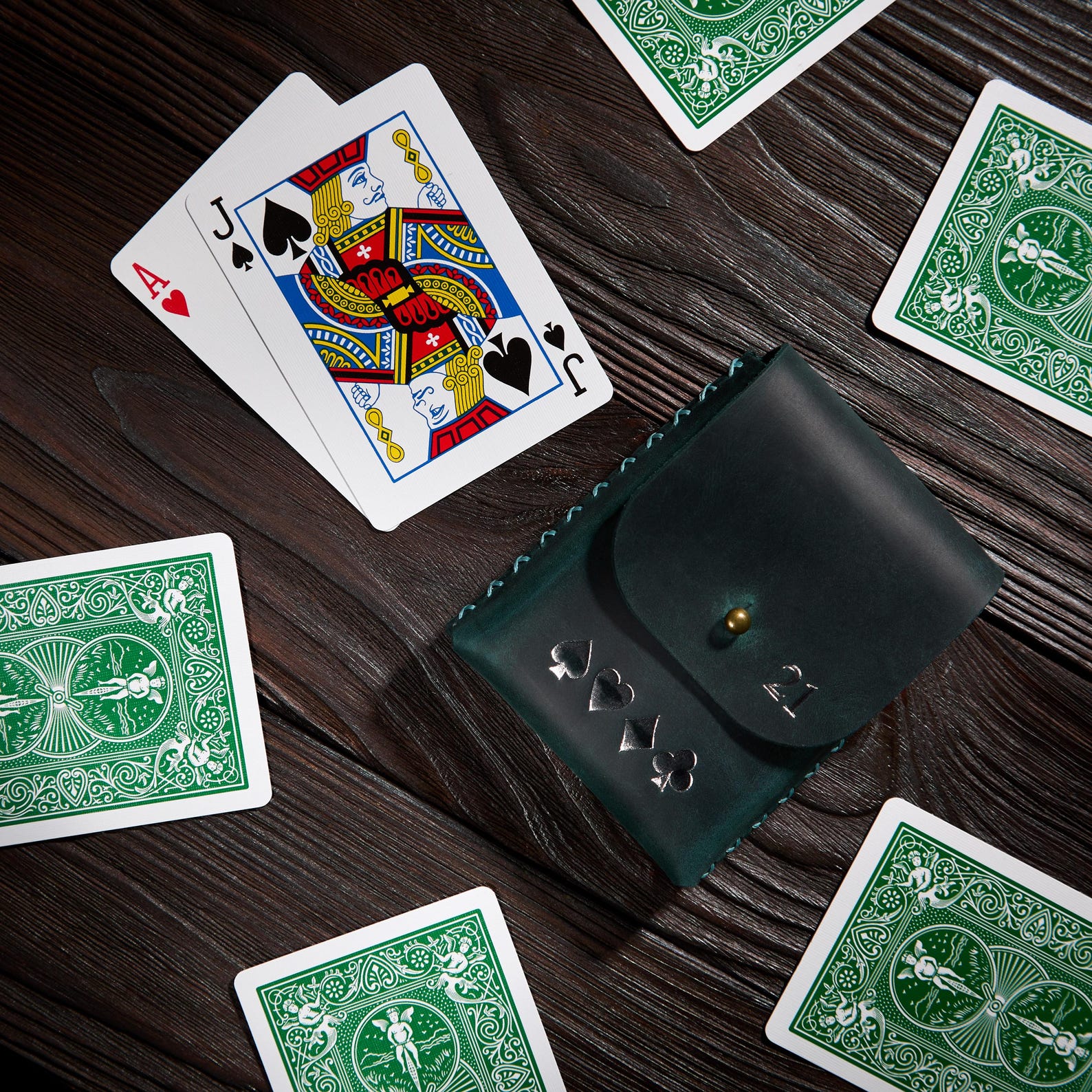 Deep Navy Playing Cards Case, Poker Cards Holder, Deck Leather Card ...