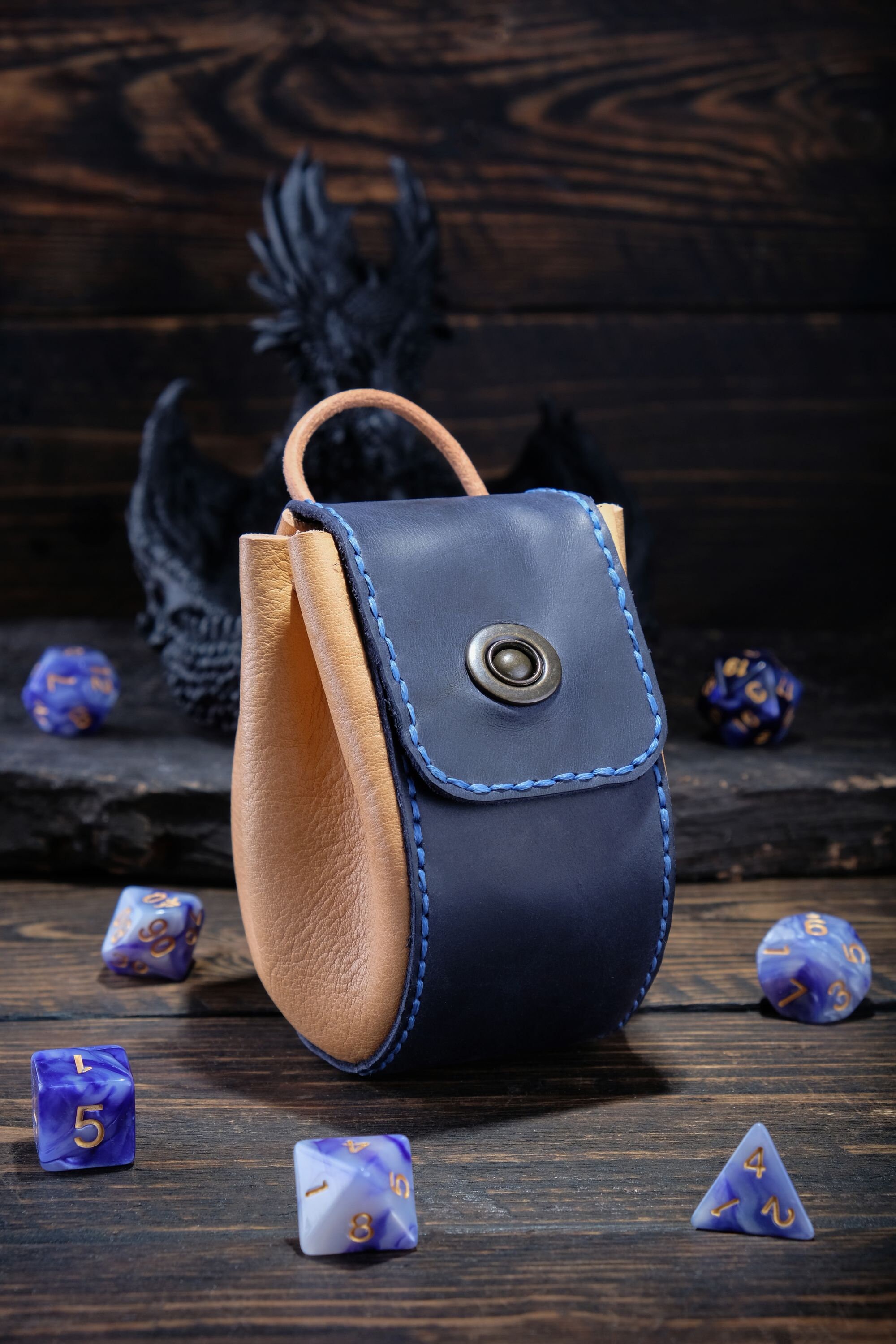 Navy Blue Leather Dice Bag Coin bag DnD Dice Bag Custom | Etsy