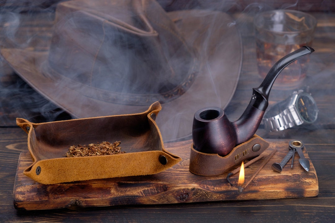 Set of Personalized Leather Tobacco Tray + Pipe Stand, Gift for Him - Etsy