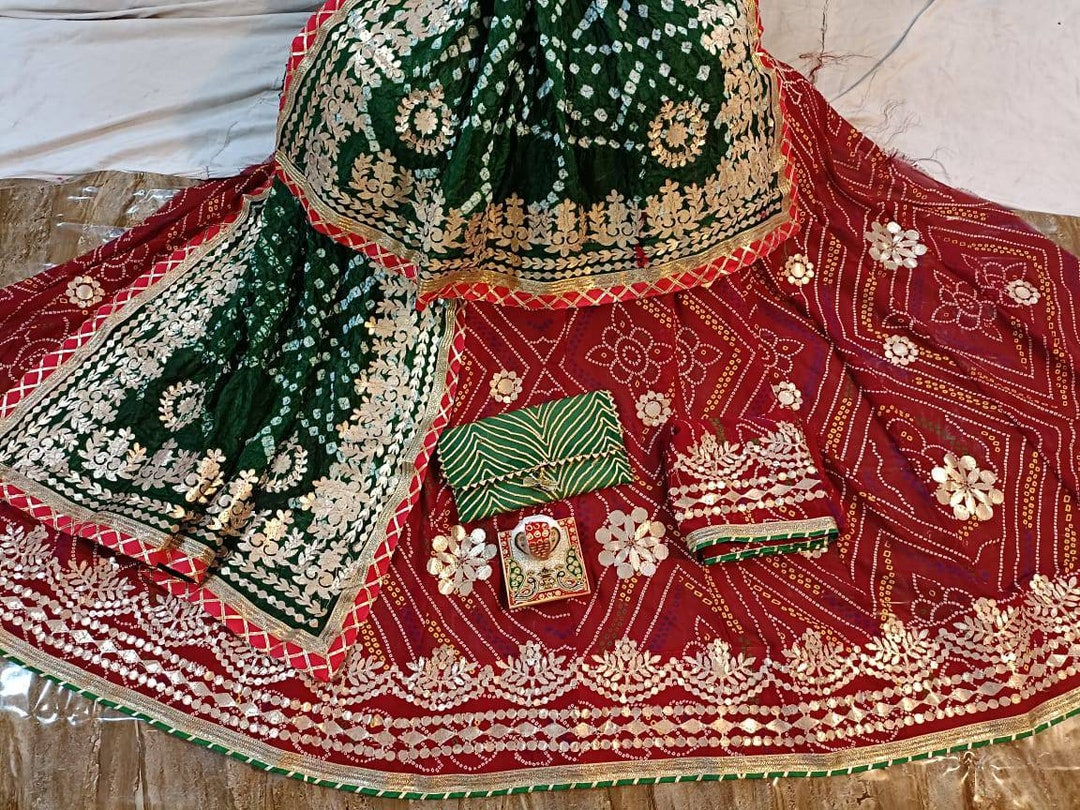 Rajasthani Jaipuri Chunari Bhandhej Lehenga Choli Gotta Patti Work ...