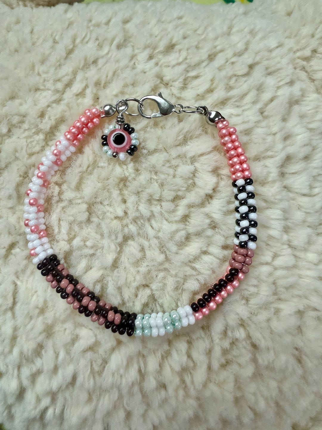 Demon Slayer Nezuko Beaded Bracelet With Evil Eye Charm - Etsy