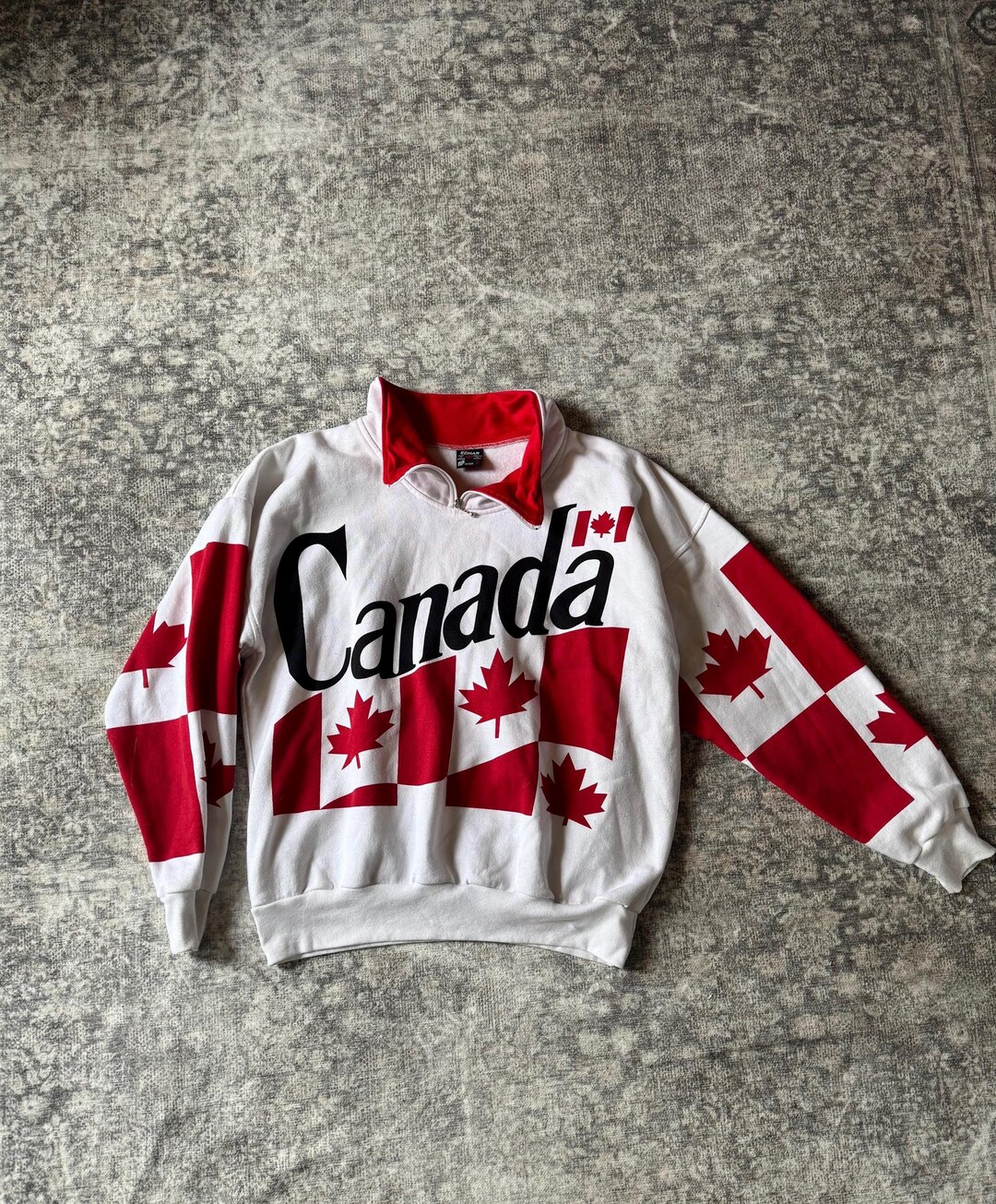 Vintage Edhar Canada Quarter Zip Pullover, Red and White, Size Medium ...