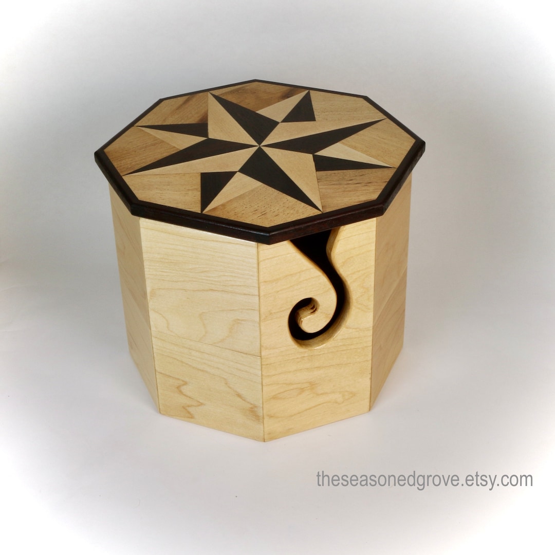 Wood Yarn Box With Top Lid. Octagon Box, Yarn Holder. Mariner's Compass ...